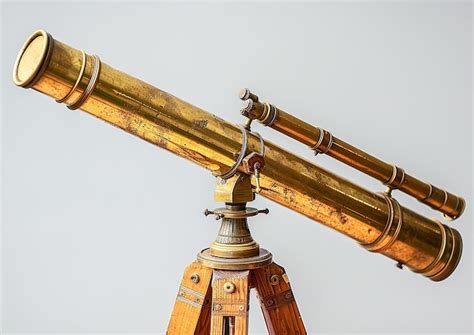 Premium Photo Classic Brass Telescope On Wooden Tripod