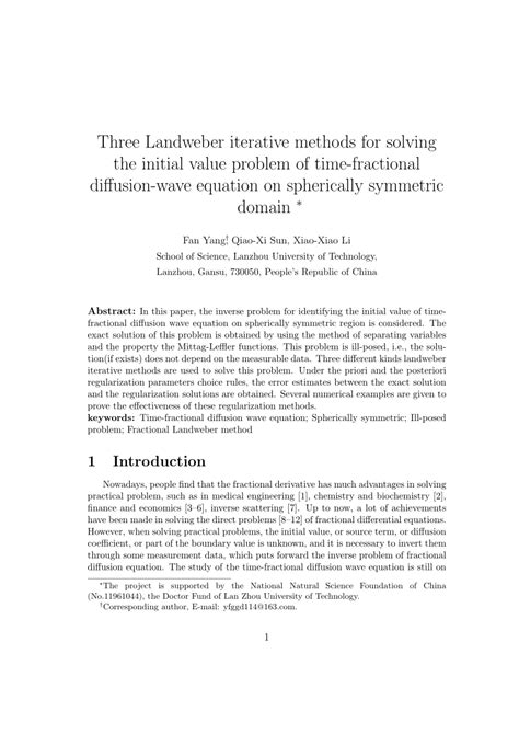 Pdf Three Landweber Iterative Methods For Solving The Initial Value Problem Of Time Fractional