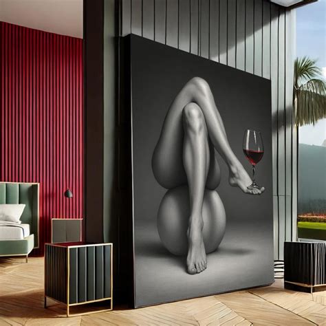 Elegant Nude Modern Canvas Wall Art Print Black And Red Living Room