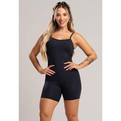 Macaquinho Fitness Alcinha Costas Nua Poliamida Mvb Modas Preto