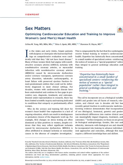 Sex Matters Optimizing Cardiovascular Education And Training To
