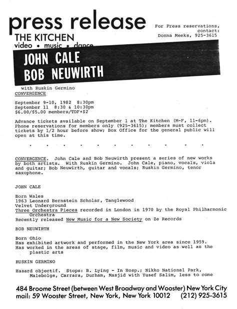 Timeline John Cale 1982