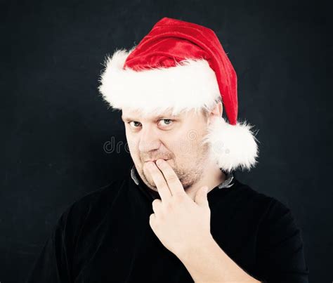 Thinking Man In Santa Hat Stock Image Image Of Concept 62936729