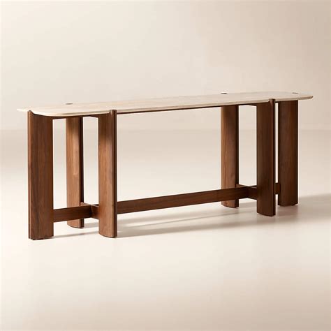Tule 78 Travertine And Walnut Wood Console Table Cb2