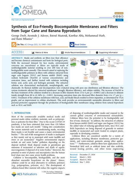 Synthesis Of Eco Friendly Biocompatible Membranes And Filters From