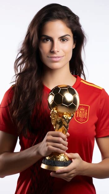 Spanische Fußballspielerin Mit Wm Trophäe Ki Generiertes Bild