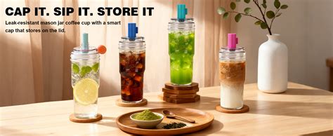 Anotion 2pc Glass Tumbler With Lids And Straws Leakproof