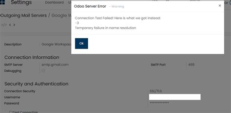 Odoo Outgoing Mail Server Error Connection Test Failed Stack Overflow