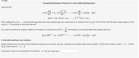Solved 1 Point Fundamental Existence Theorem For Linear