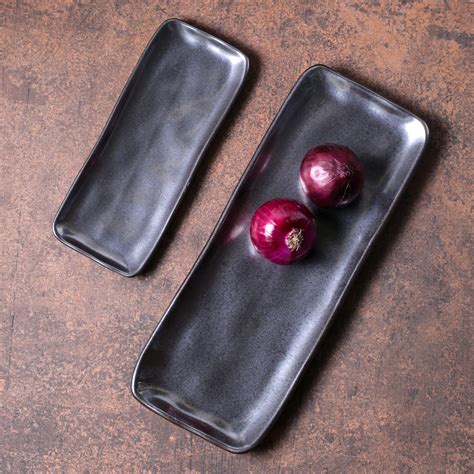 Organic Rectangular Platter Stoneware 1299x512in Metallica