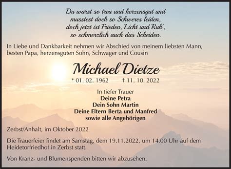 Traueranzeigen Von Michael Dietze Abschied Nehmende