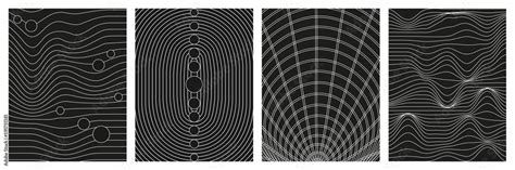 Set Of Geometry Wireframe Grid Backgrounds In White Color On Black Background D Abstract