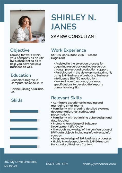 Free Sap Bw Consultant Resume Template To Edit Online