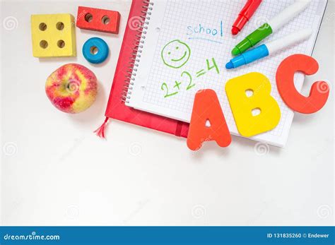 Education In Primary School A Layout Of Abc Letters A Notebook And