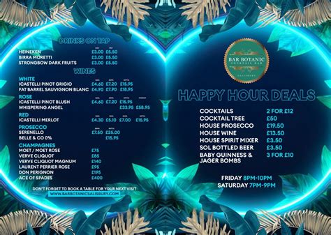 Menu Bar Botanic Salisbury