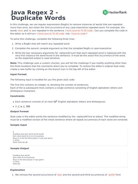 Java Regex Remove Duplicate Words Pdf Regular Expression