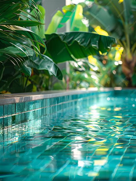 A Lush Swimming Pool Oasis With Tropical Vegetation Creating A Natural