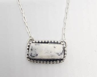 Western Jewelry White Buffalo Turquoise Burnished Silver Bar Necklace