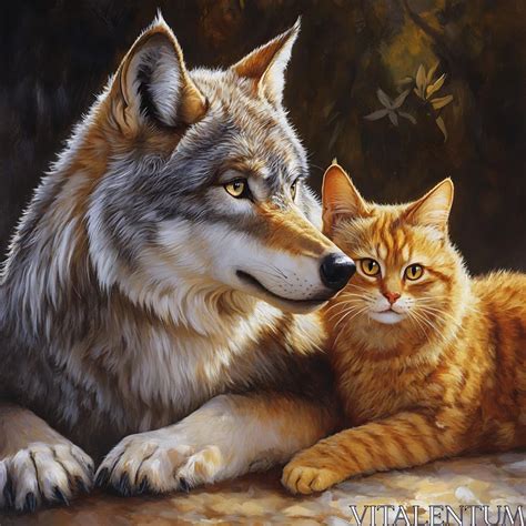 Wolf And Cat Together Portrait Ai Image For Design · Ai Stock Pics