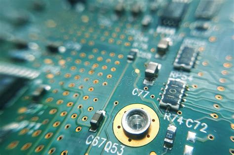 Closeup Green Computer Pcb Board Macro Picture Of Green Printed Circuit Board Stock Image