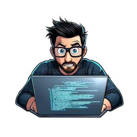 Cartoon Cyber Security Expert Coding To Prevent Threats Stock