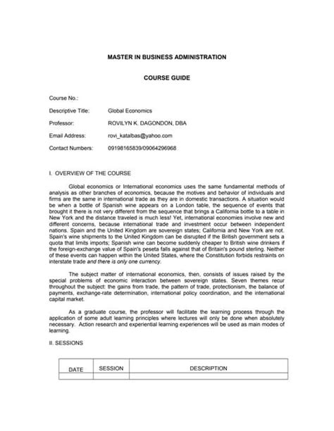 Global Econ Course Outline Doc Currencies Economy