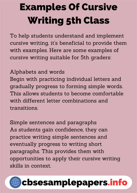 Cursive Writing 5th Class Format Examples Topics Exercises Cbse