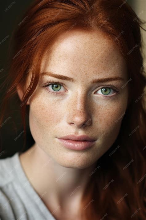 Premium Ai Image A Woman With Red Hair And Green Eyes