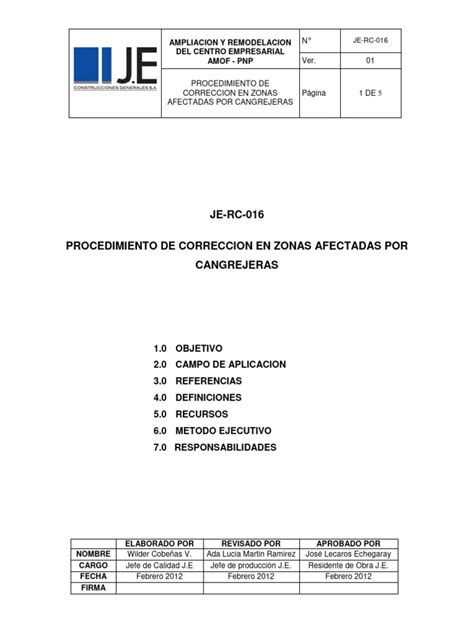 Je Rc 016 Correccion En Zonas Afectadas De Cangrejeras Pdf Hormigón Ingeniería De