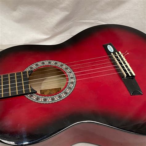 Valencia 44 Full Size Red Classical Nylon Beginners Guitar With Nubone