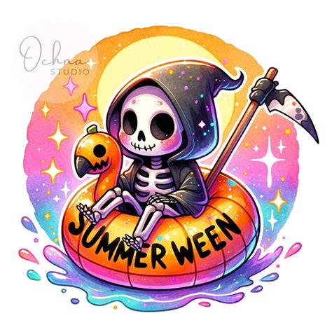 Spooky Summerween Clipart Cute Summer Halloween Summerween Skeleton