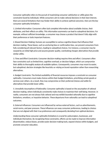 Consumer Optimality Pdf Decision Making Rationality