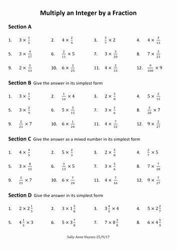 Elegant Multiplying A Fraction By An Integer Worksheet Multiplication