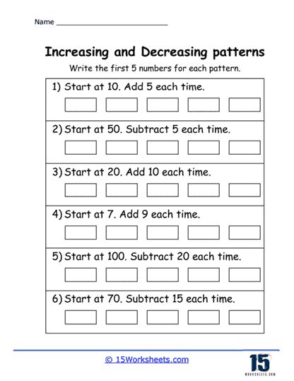 Increasing And Decreasing Patterns Worksheets 15