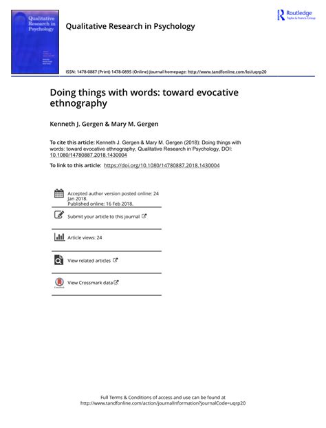 Pdf Doing Things With Words Toward Evocative Ethnography