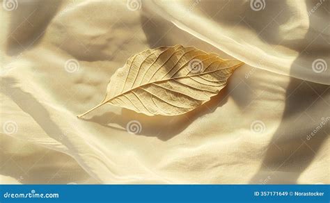 A Solitary Leaf Skeleton Lying On A Pastel Fabric With Faint Shadows Stock Image Image Of