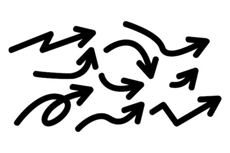 낙서 스타일을 스케치합니다 포인터의 컬렉션입니다 손으로 그린 화살표 세트 프리미엄 벡터