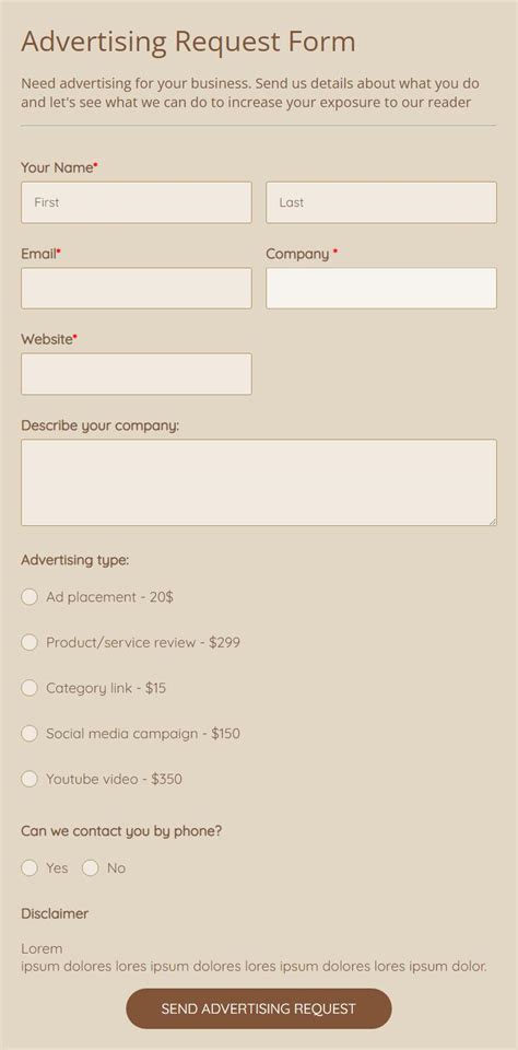 Free Online Advertising Forms Template 123formbuilder