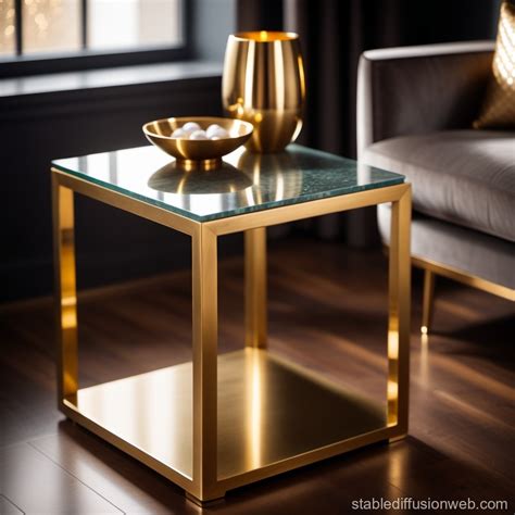 Gold Metal Side Table With Semi Precious Inlay Stable Diffusion Online