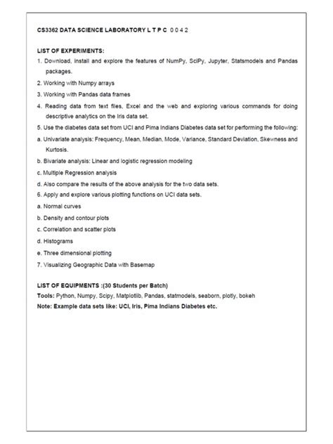 Cs3361 Data Science Lab Manual Brethina Kumar Pdf Mean Squared