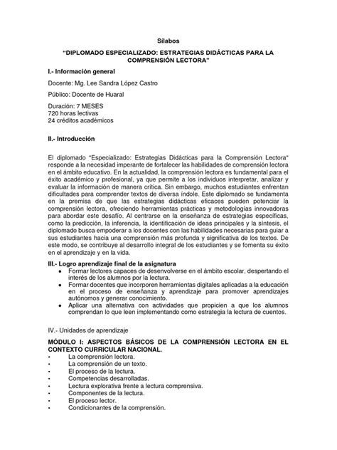 Silabo Diplomado Especializado Mph Descargar Gratis Pdf Comprensión Lectora Enseñando