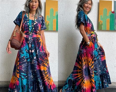 Boho Tie Dye Cutwork Dresshippie Tie Dye Dresstie Dye Colorful Kaftan