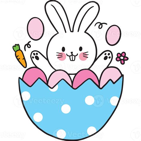 Easter Day Cartoon Cute Character White Rabbit And Egg Clipart