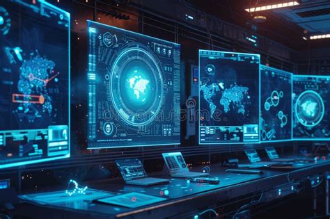 A Futuristic Control Room With Multiple Monitors Displaying Data Maps And Ai Generated