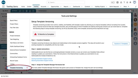setup template versioning taskray