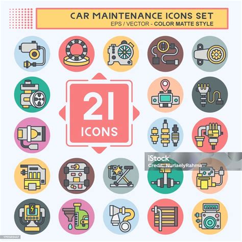 아이콘 세트 자동차 유지 보수 자동차 기호와 관련이 있습니다 색상 메이트 스타일 심플한 디자인 편집 가능 간단한 일러스트레이션 가격에 대한 스톡 벡터 아트 및 기타 이미지