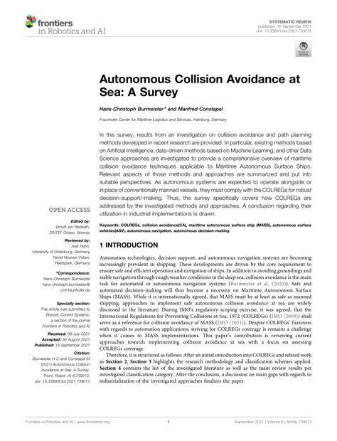 pdf autonomous collision avoidance at sea a survey