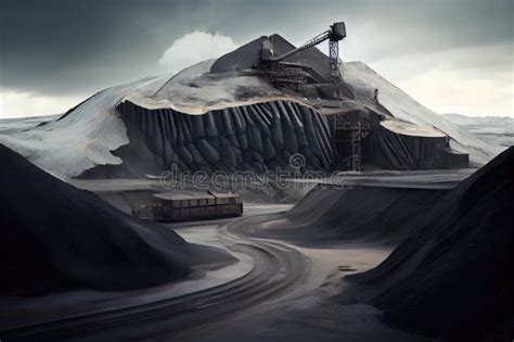 Mining Site With Layers Of Coal And Earth Removed To Reveal The Raw Product Stock Illustration