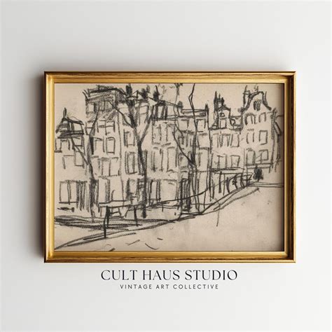 Architecture Sketch Line Drawing Vintage European Minimalist Wall Art Digital Download Etsy