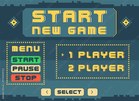 Start Game Menu Pixel Art Console Dashboard Display 8 Bit Arcade